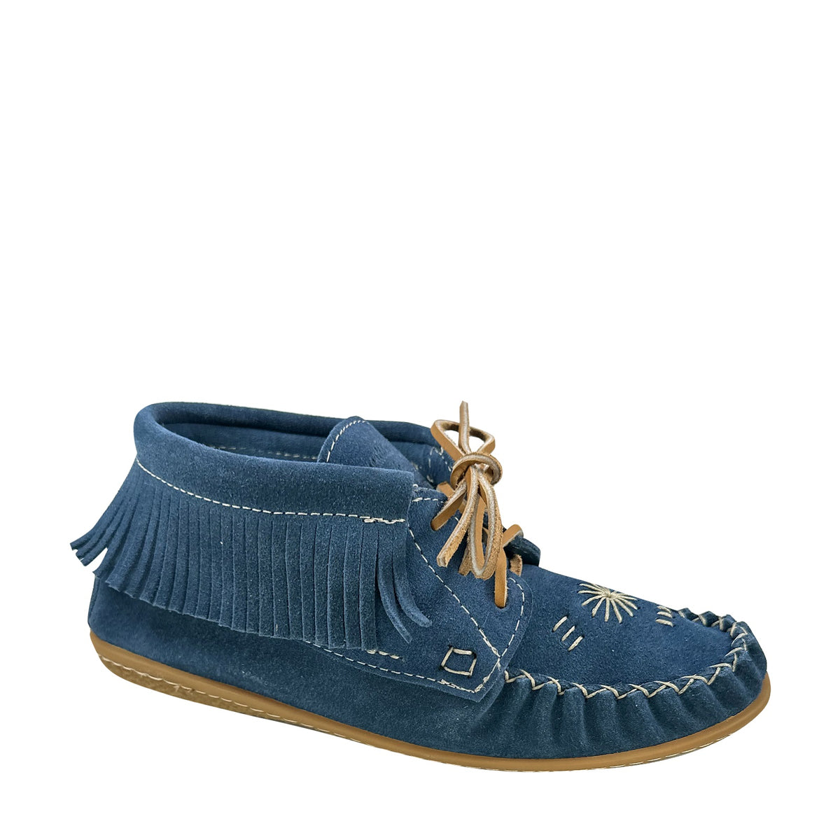 Women's Blue Suede Earthing Moccasin Shoes w/ Copper Rivet Crepe Sole ...