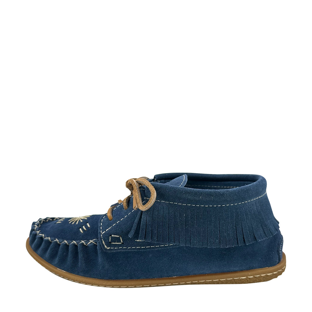 Women's Blue Suede Earthing Moccasin Shoes w/ Copper Rivet Crepe Sole ...