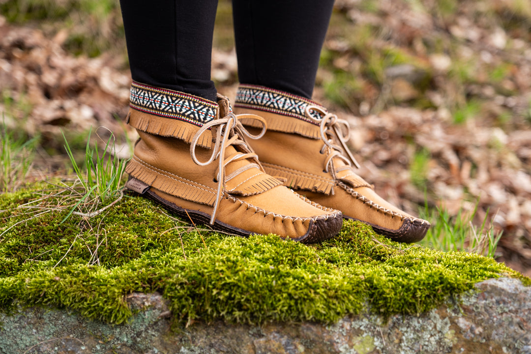 Women's Ankle Moccasin Boots with Native Indian Braid for Earthing ...