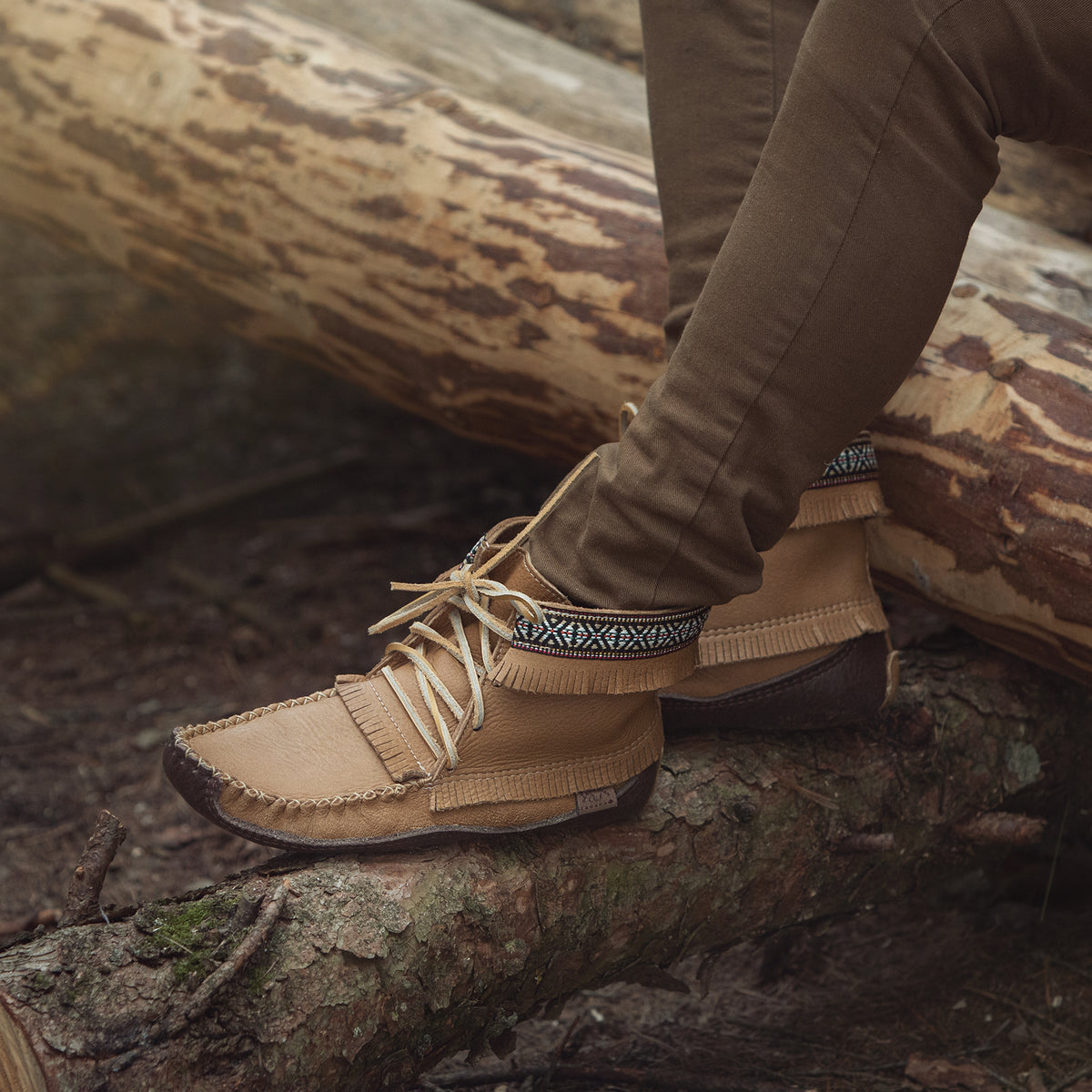 Men's Ankle Moccasin Boots with Native Indian Braid for Earthing ...